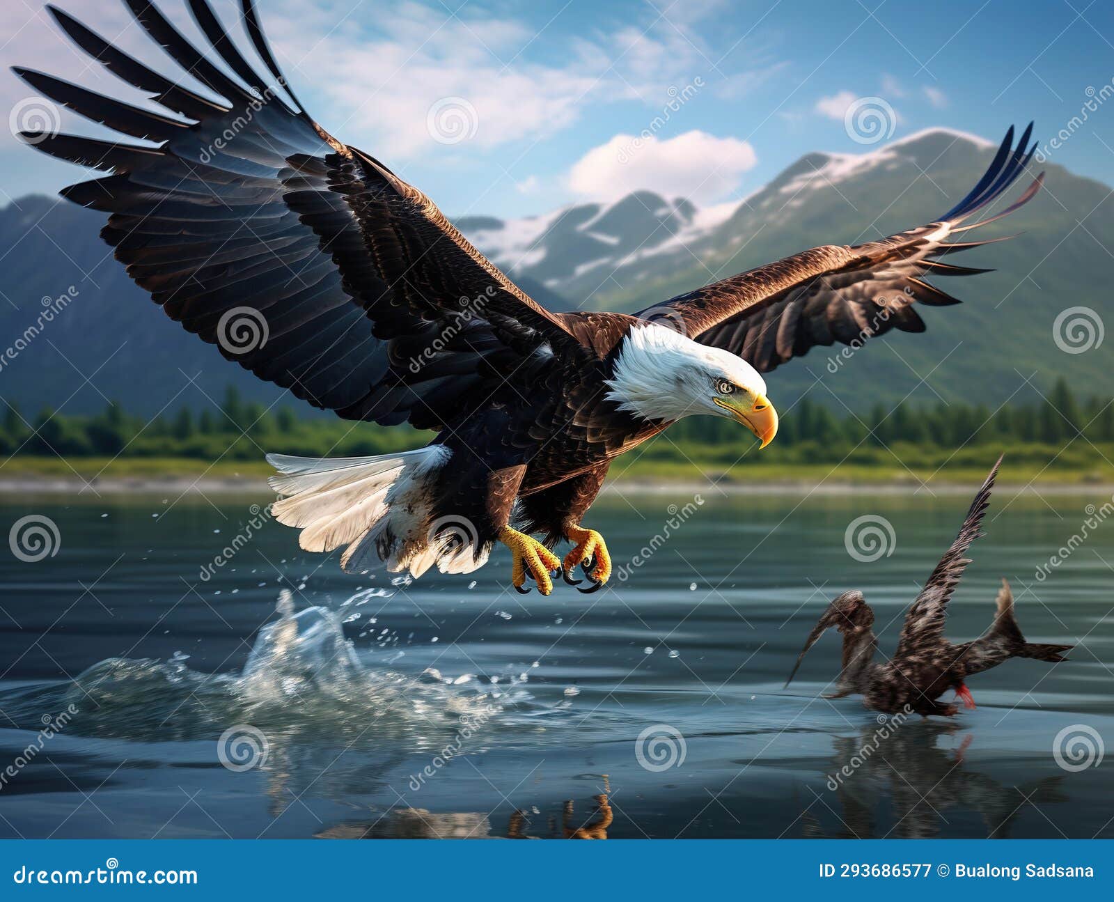 Bald Eagle Catching Fish stock illustration. Illustration of generative ...