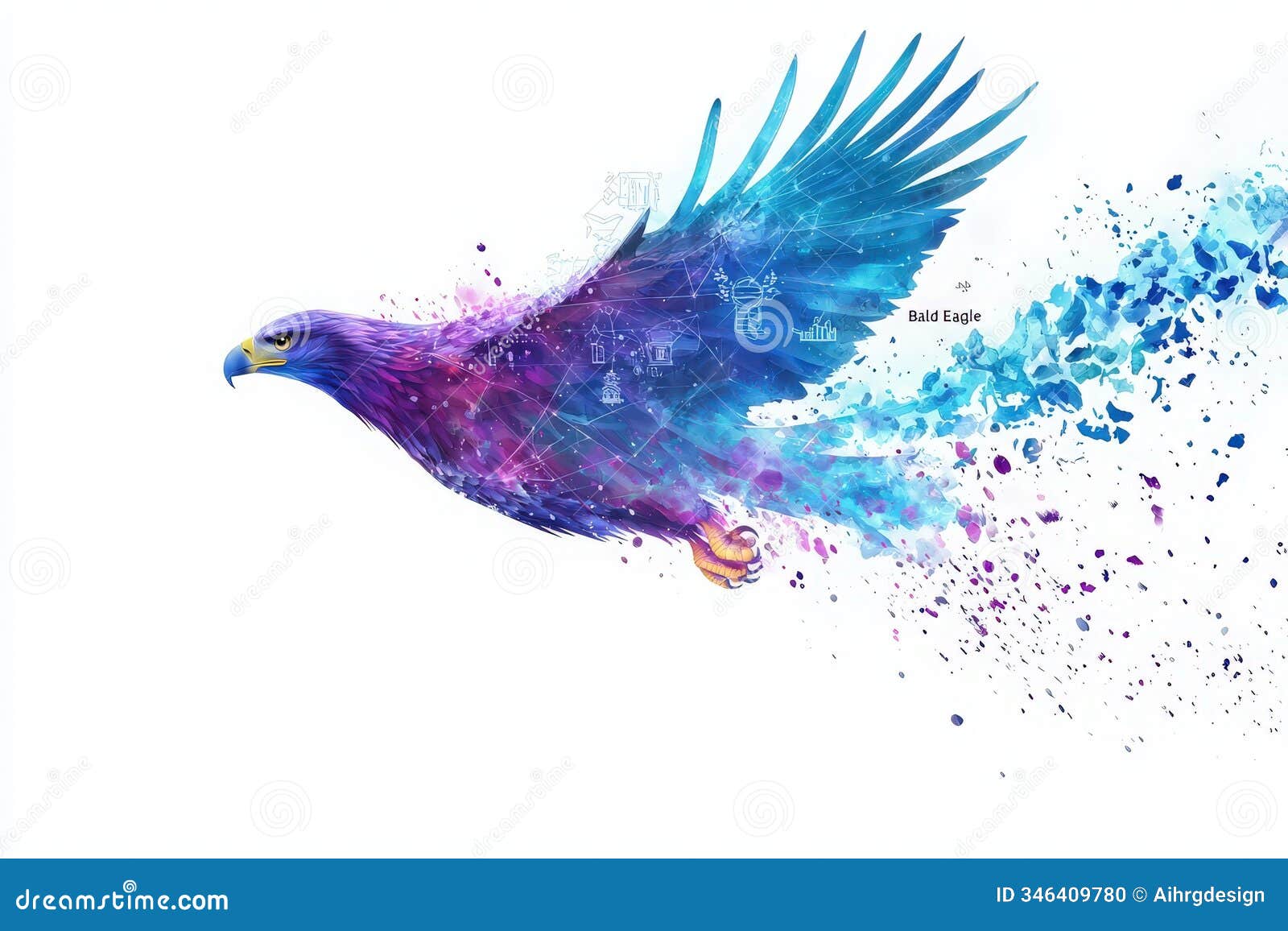 Colorful Representation of a Bald Eagle Soaring through a Vibrant ...