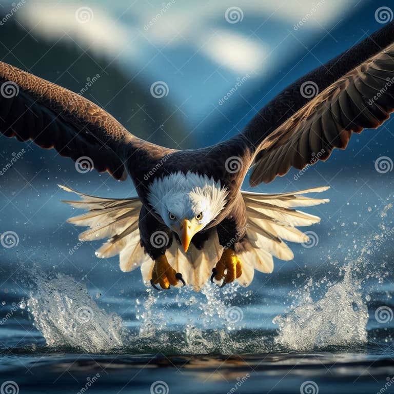 A Bald Eagle Diving Towards Its Prey, with a Fierce and Focused ...