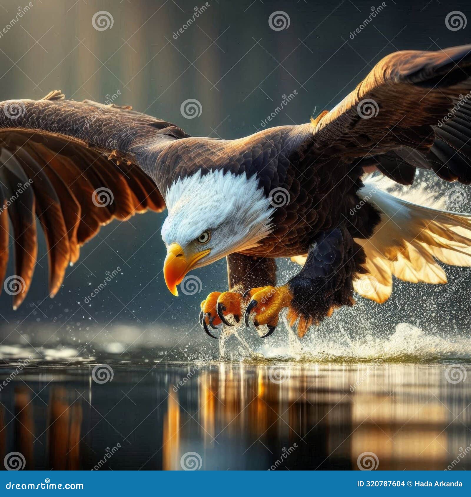 A Bald Eagle Diving Towards Its Prey, with a Fierce and Focused ...