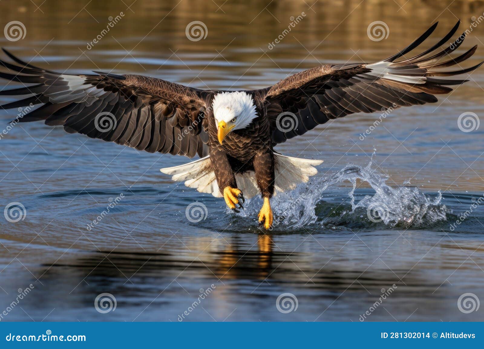 Bald Eagle Diving Towards Water To Catch a Fish Stock Illustration ...