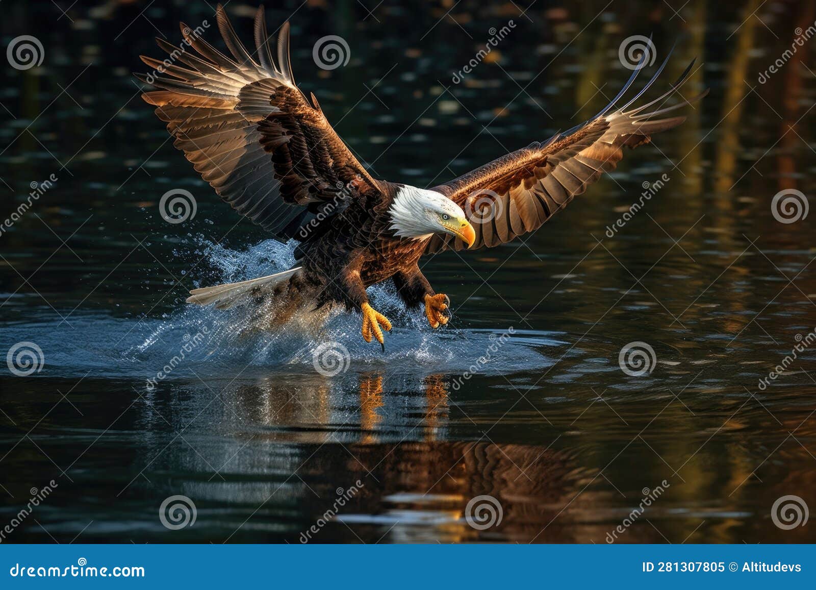 Bald Eagle Diving Towards Water To Catch a Fish Stock Illustration ...