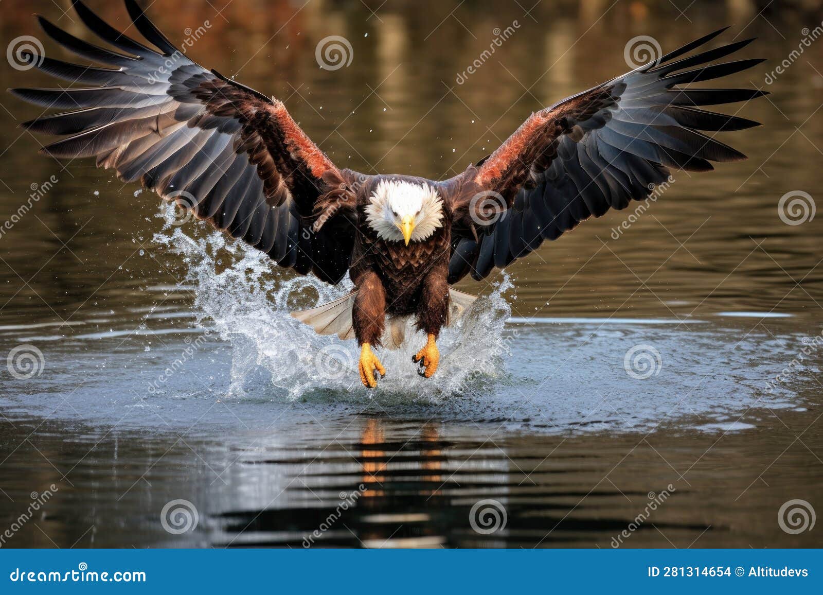 Bald Eagle Diving Towards Water To Catch a Fish Stock Illustration ...