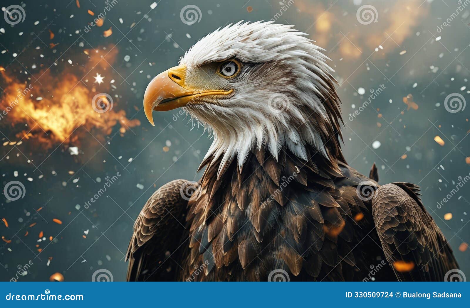 Bald Eagle with Fire in the Background Stock Illustration ...
