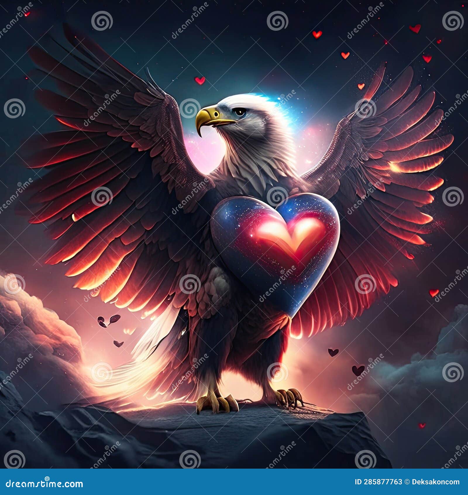 Bald Eagle in Flight Hugging Heart Bald Eagle with Heart in the Night ...