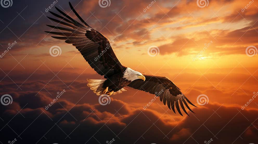Bald Eagle Flying Above the Clouds at Sunset Stock Illustration - Illustration of evening, bald ...