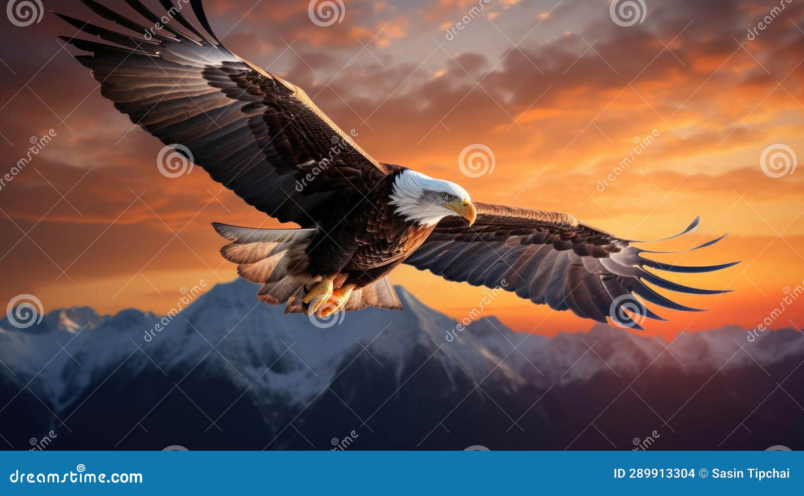 Bald Eagle Flying Above the Clouds at Sunset Stock Illustration - Illustration of nature ...