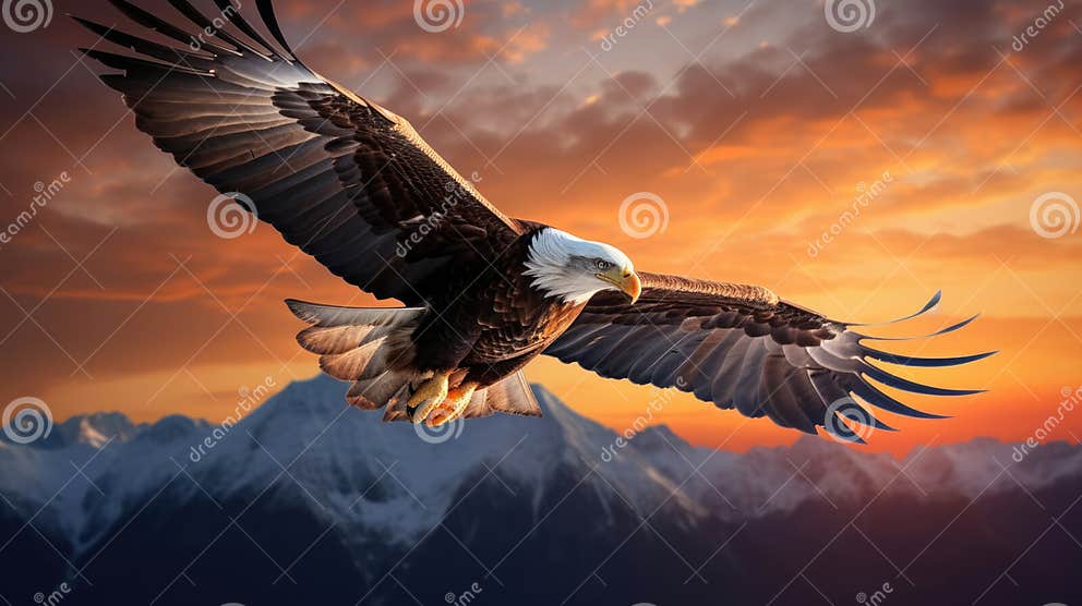 Bald Eagle Flying Above the Clouds at Sunset Stock Illustration ...