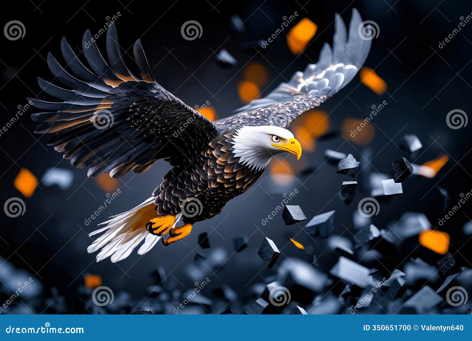 A Bald Eagle Flying through the Air with Its Wings Spread Stock ...