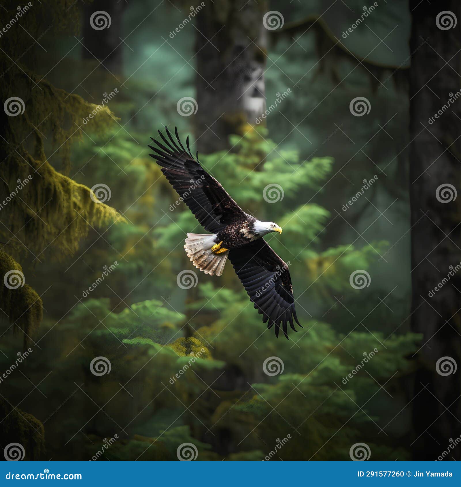 Bald Eagle Flying in the Forest. 3D Rendering Stock Illustration ...