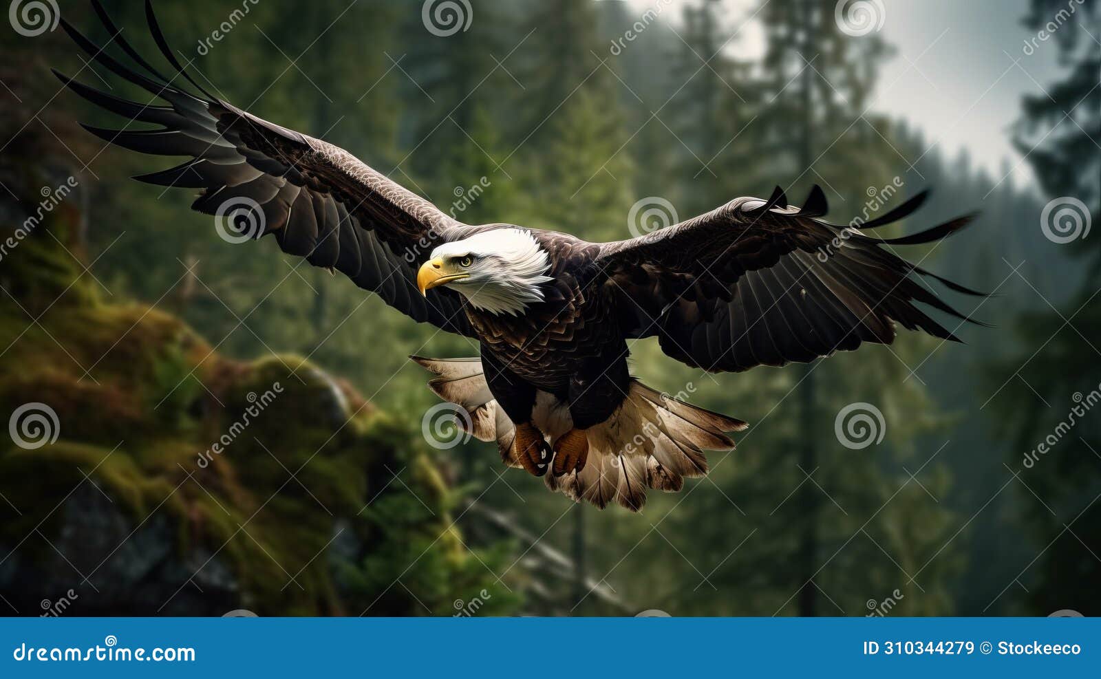 Bald Eagle Flying at High Speed in Forest - Real Image in 8k Stock ...