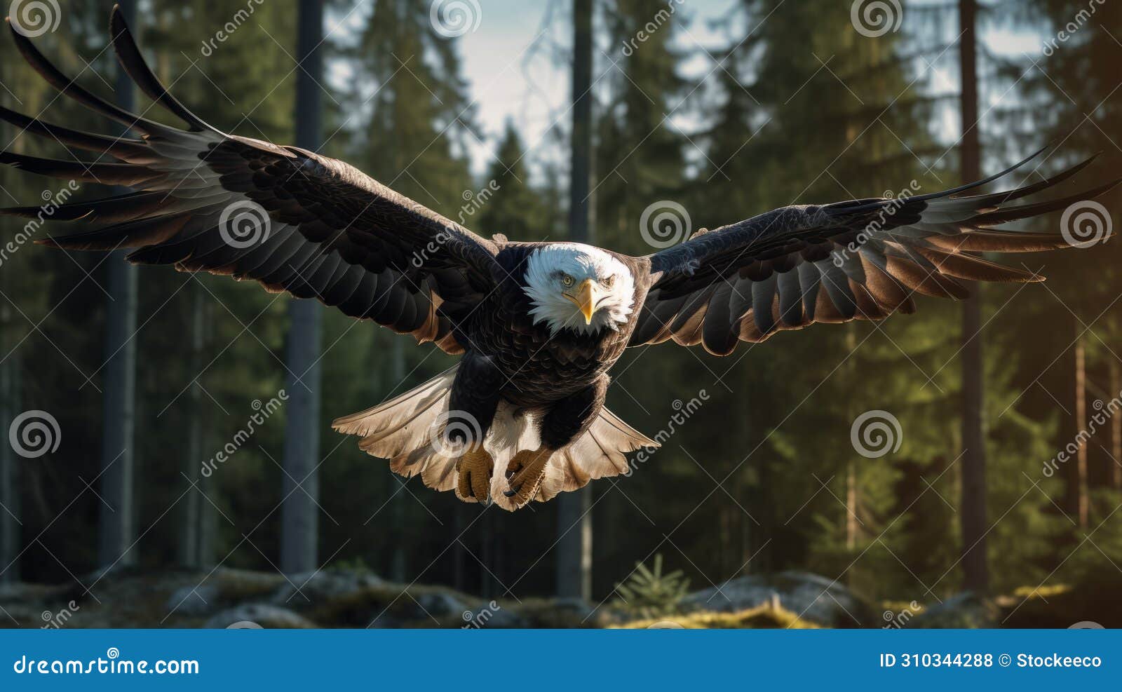 Bald Eagle Flying at High Speed in Forest - Real Image in 8k Stock ...