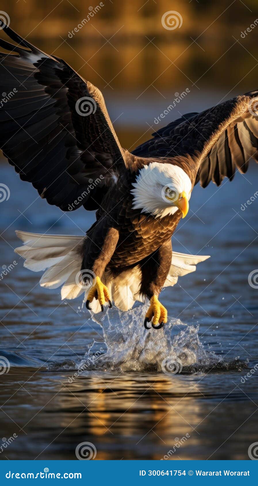 A Bald Eagle Flying and Hunting Over Water Stock Photo - Image of ...
