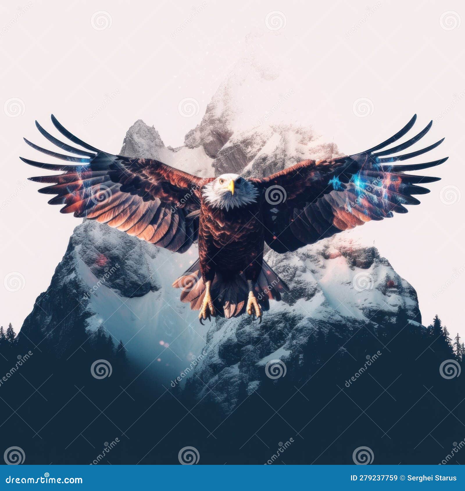 A Bald Eagle Flying Over a Mountain Range. Generative AI Image. Stock Illustration ...