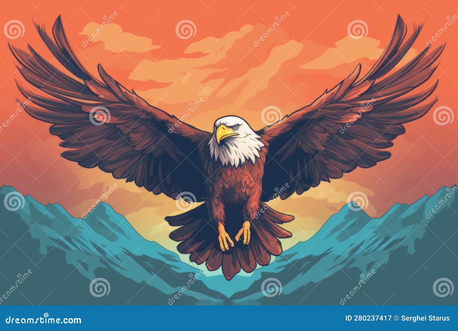 A Bald Eagle Flying Over a Mountain Range. Generative AI Image. Stock ...
