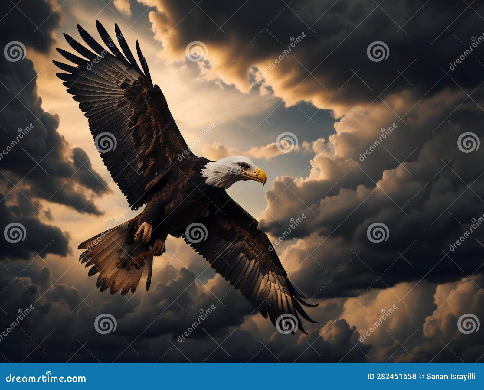 Bald Eagle Flying in the Sky with Dramatic Clouds. Generative Ai Stock ...