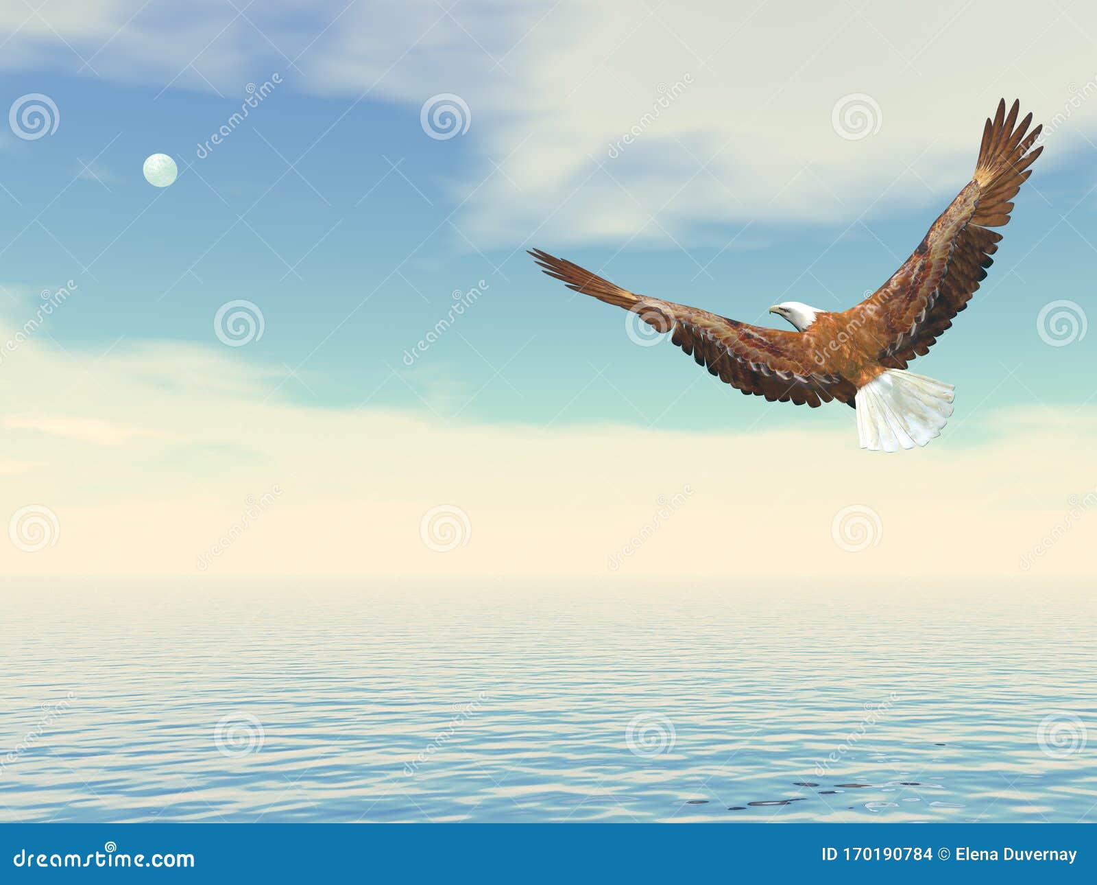Bald Eagle Flying To the Moon - 3D Render Stock Illustration ...