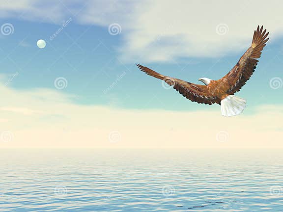 Bald Eagle Flying To the Moon - 3D Render Stock Illustration ...