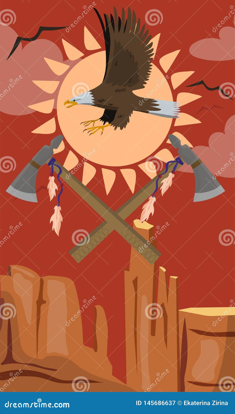 Bald Eagle Flying, Tomahawk Emblem Vector Illustration Stock ...
