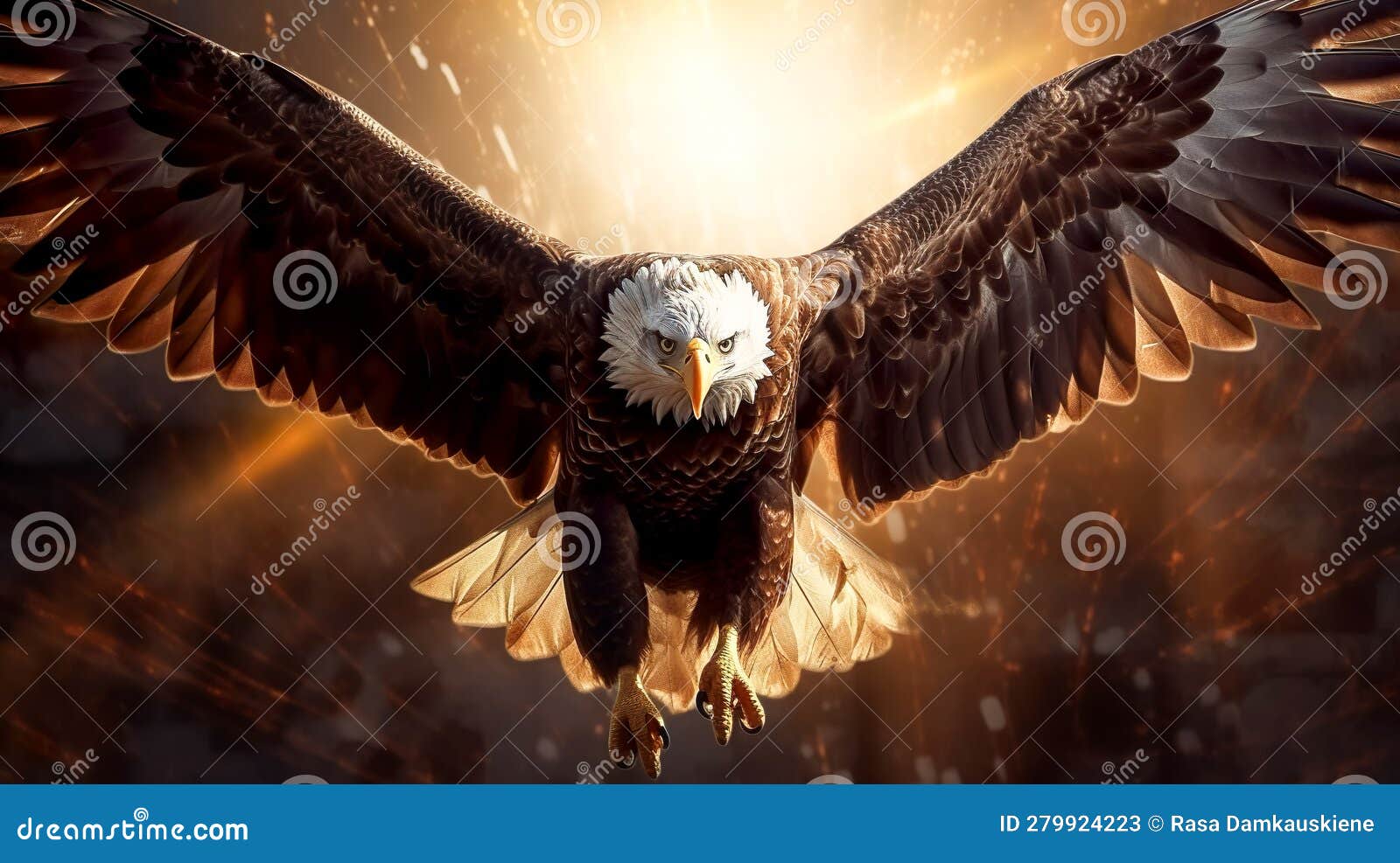 Bald Eagle of Freedom Fly at the Sky during Sunset. Stock Illustration ...