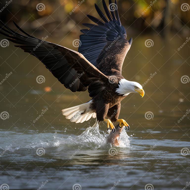 Bald Eagle (Haliaeetus Leucocephalus) Catching a Fish Stock ... Bald Eagle (Haliaeetus Leucocephalus) Catching a Fish Stock ...