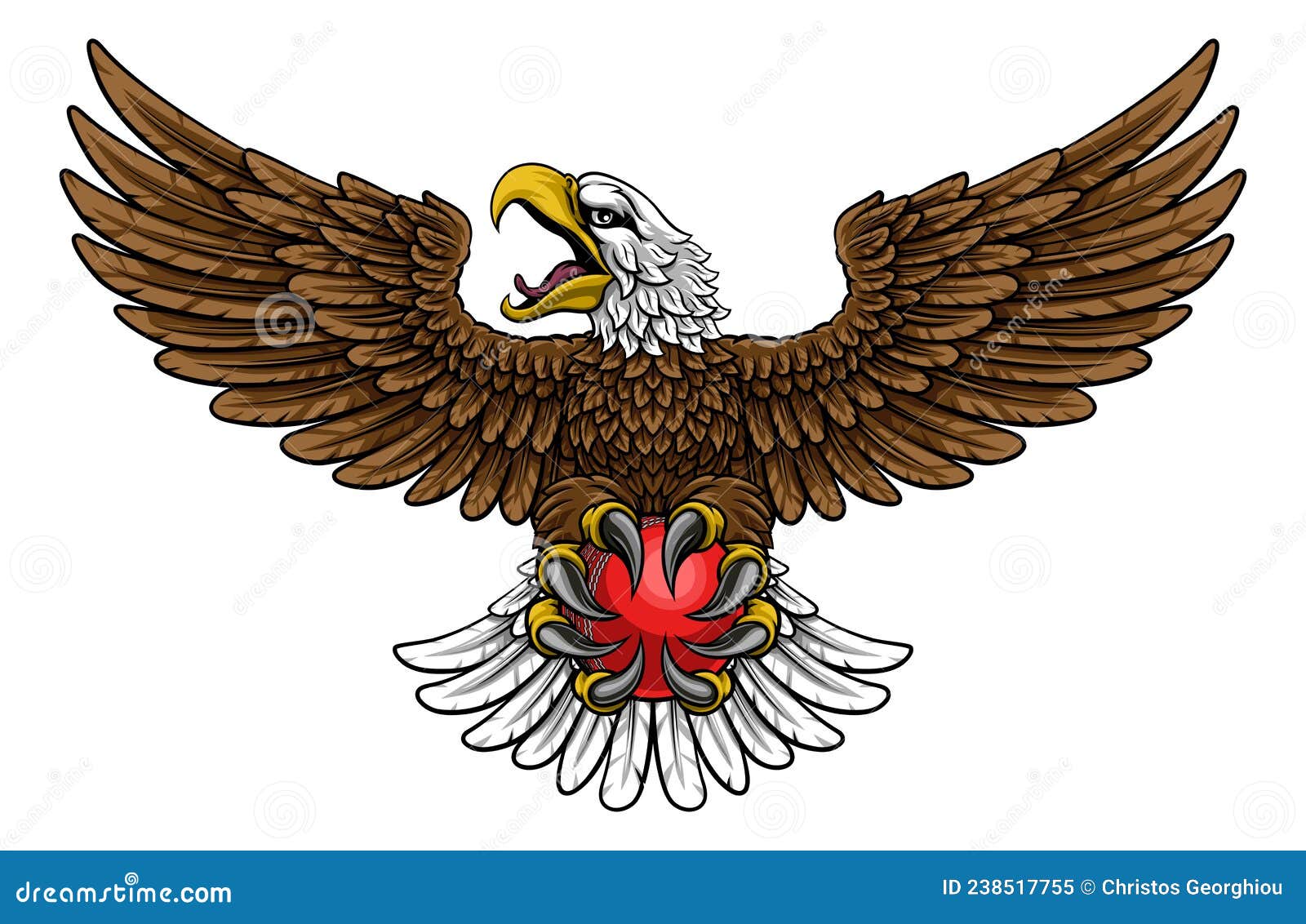 Bald Eagle Hawk Flying Cricket Ball Claw Mascot Stock Illustration ...