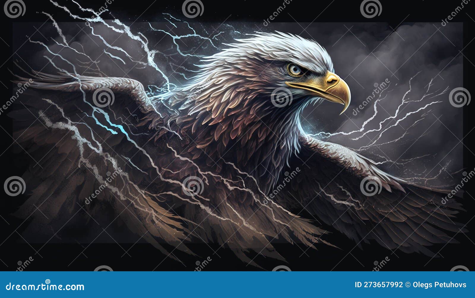 A Bald Eagle with a Lightning Bolt in Its Beak and Wings Stock ...