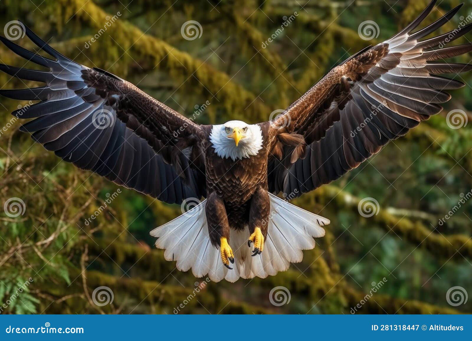 Bald Eagle in Mid-flight with Wings Spread Stock Illustration ...