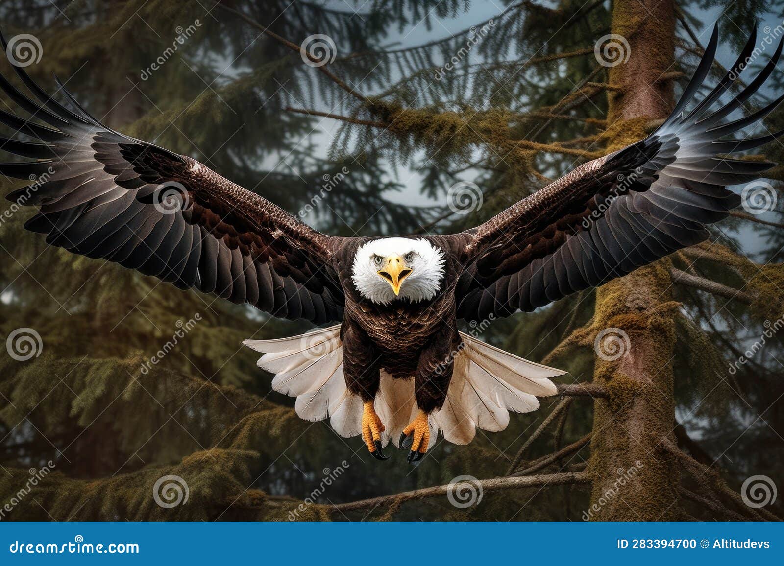 Bald Eagle in Mid-flight with Wings Spread Stock Illustration ...
