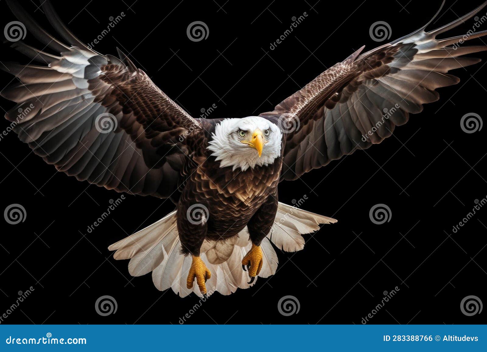 Bald Eagle in Mid-flight with Wings Spread Stock Photo - Image of ...
