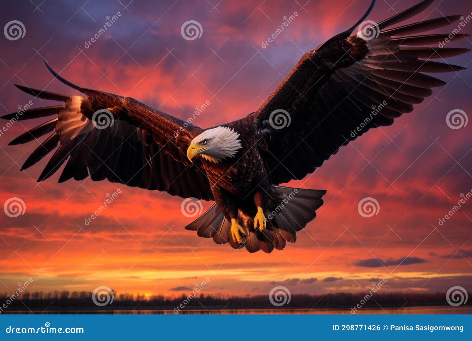 Bald-eagle Outstretched the Wings through the Sky, Twilight, Ai ...