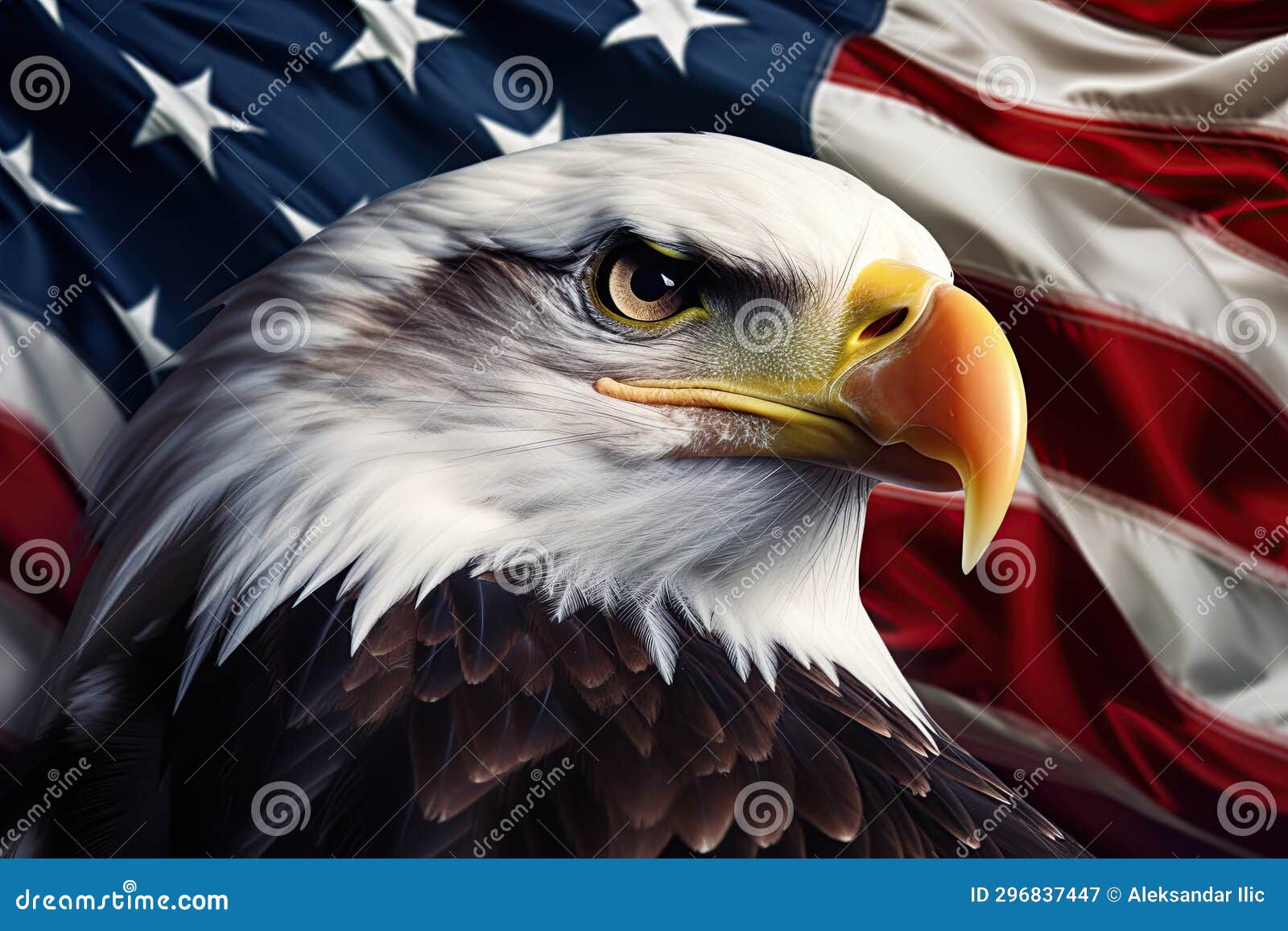 Bald Eagle Over the Flag of United States of America. Ai Generative ...