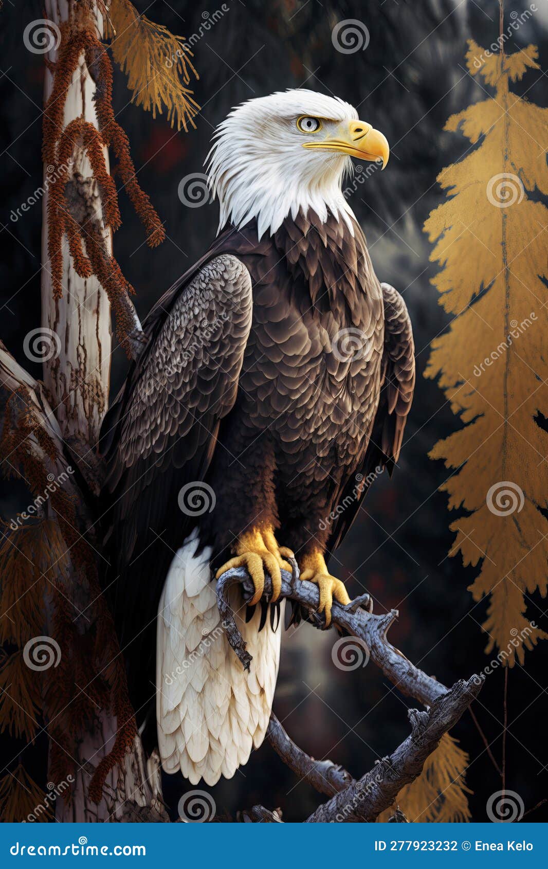 A Bald Eagle Perched on a Tree Branch Stock Illustration - Illustration ...
