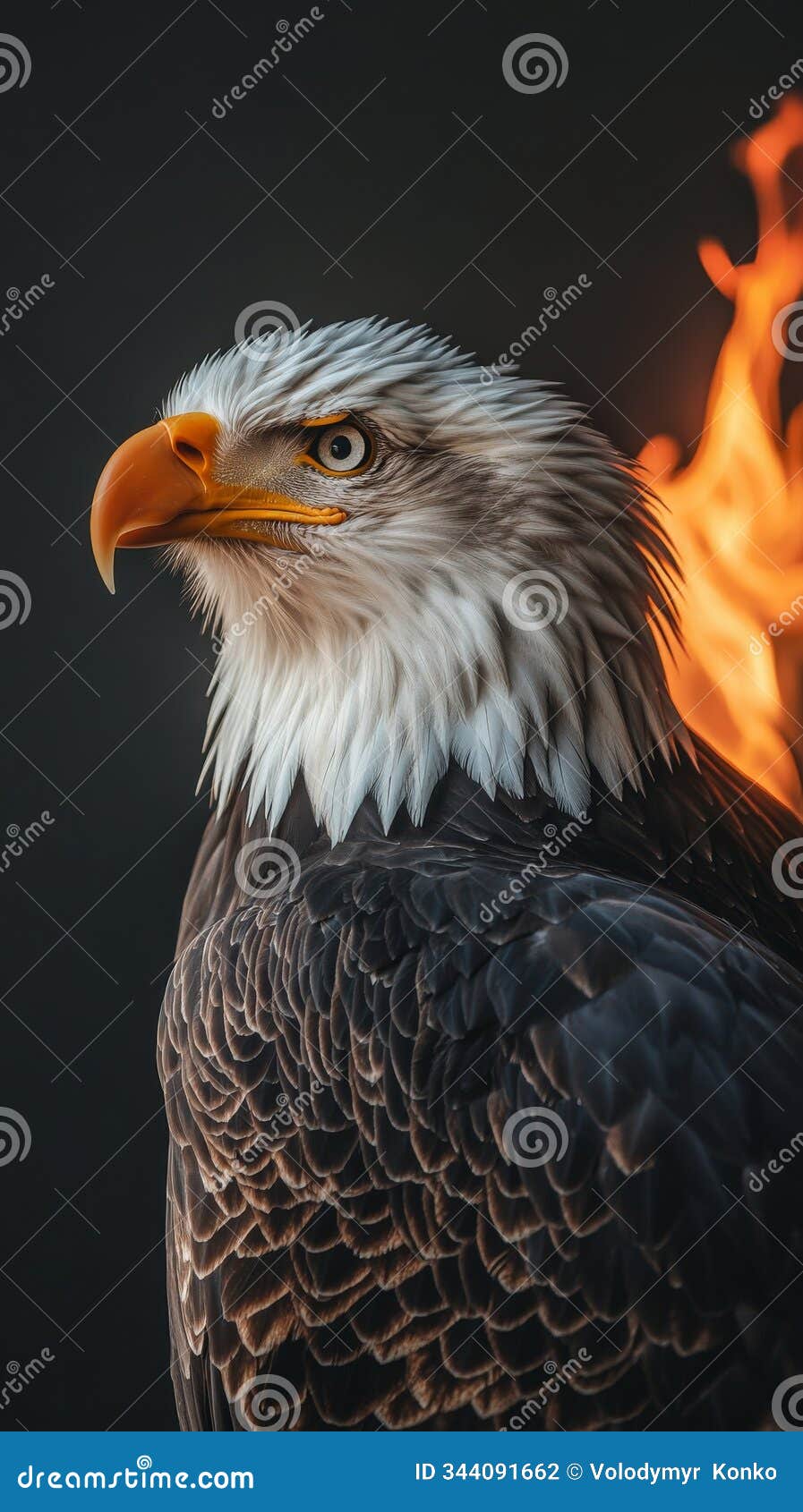 Bald Eagle Portrait with Flames in Background, Dramatic Wildlife Concept Stock Photo - Image of ...
