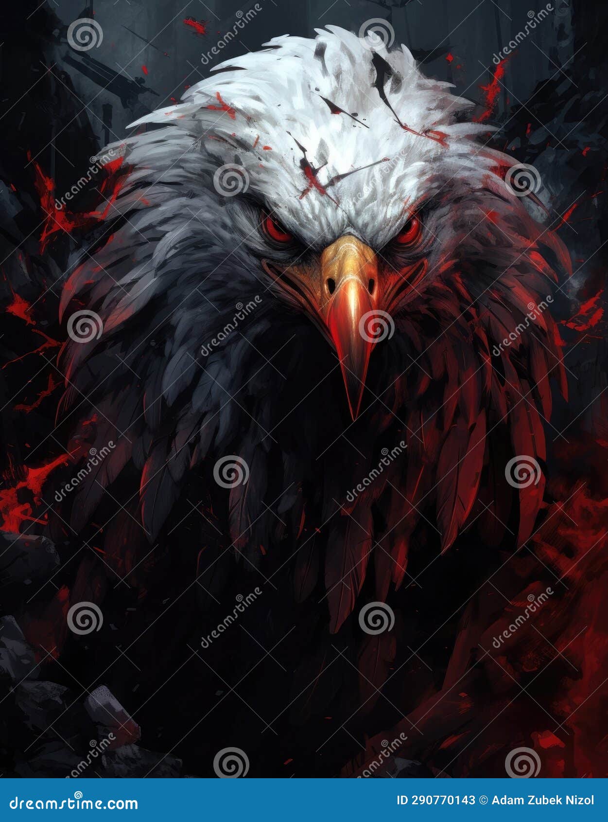 A Bald Eagle with Red and Black Feathers Stock Illustration ...