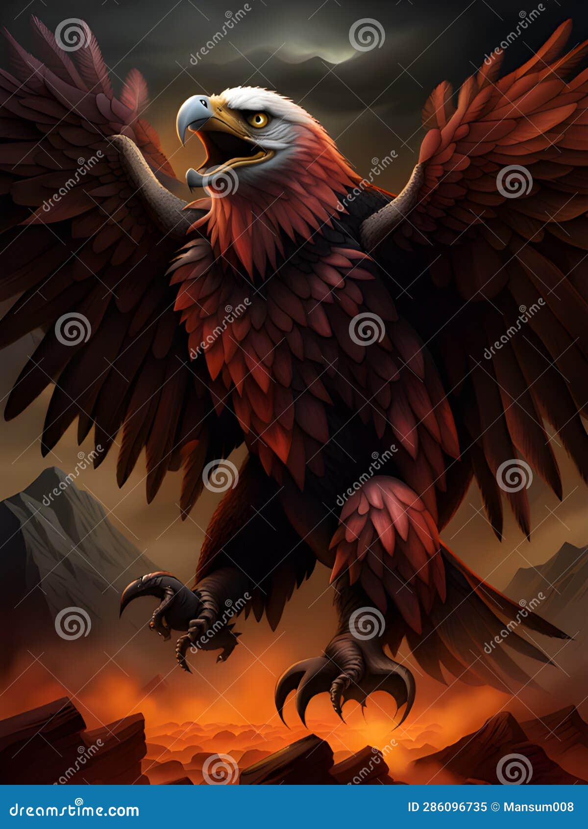 A Bald Eagle with a Red Wings, Ai Generated Stock Illustration ...