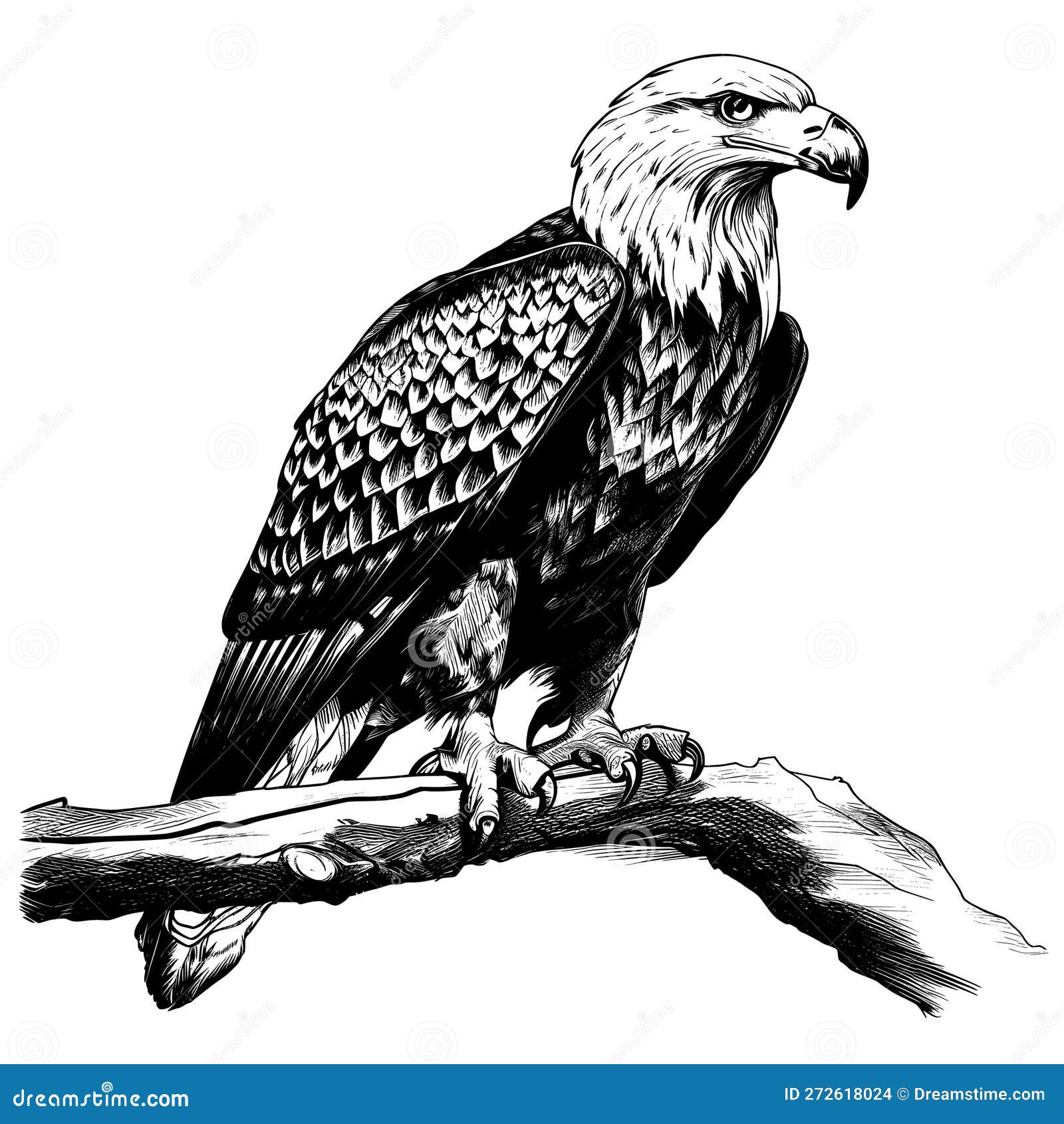 Bald Eagle Sitting on Branch Black and White for Laser Engraving Vector ...