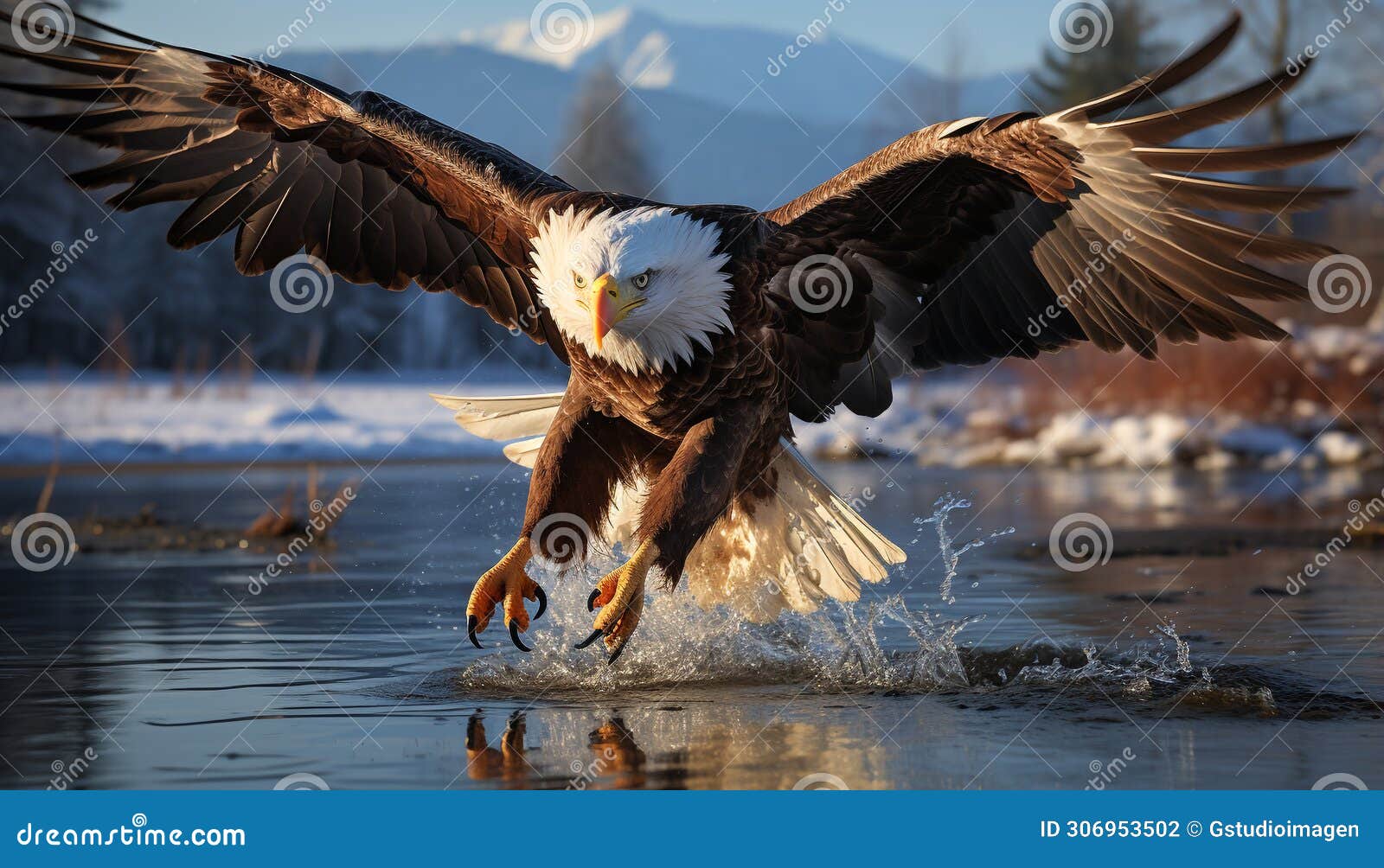 Bald Eagle Soaring, Capturing Fish, Displaying Majestic Beauty in ...