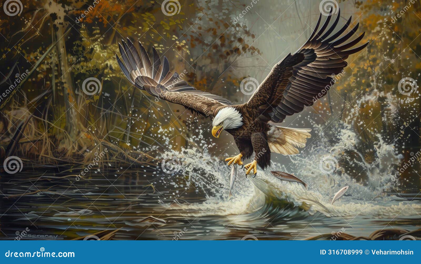 Bald Eagle Soaring, Capturing Fish, Displaying Majestic Beauty in ...