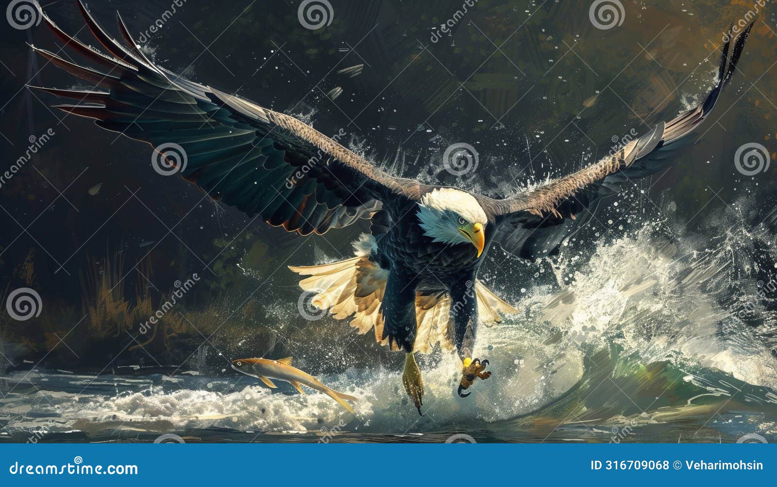 Bald Eagle Soaring, Capturing Fish, Displaying Majestic Beauty in ...