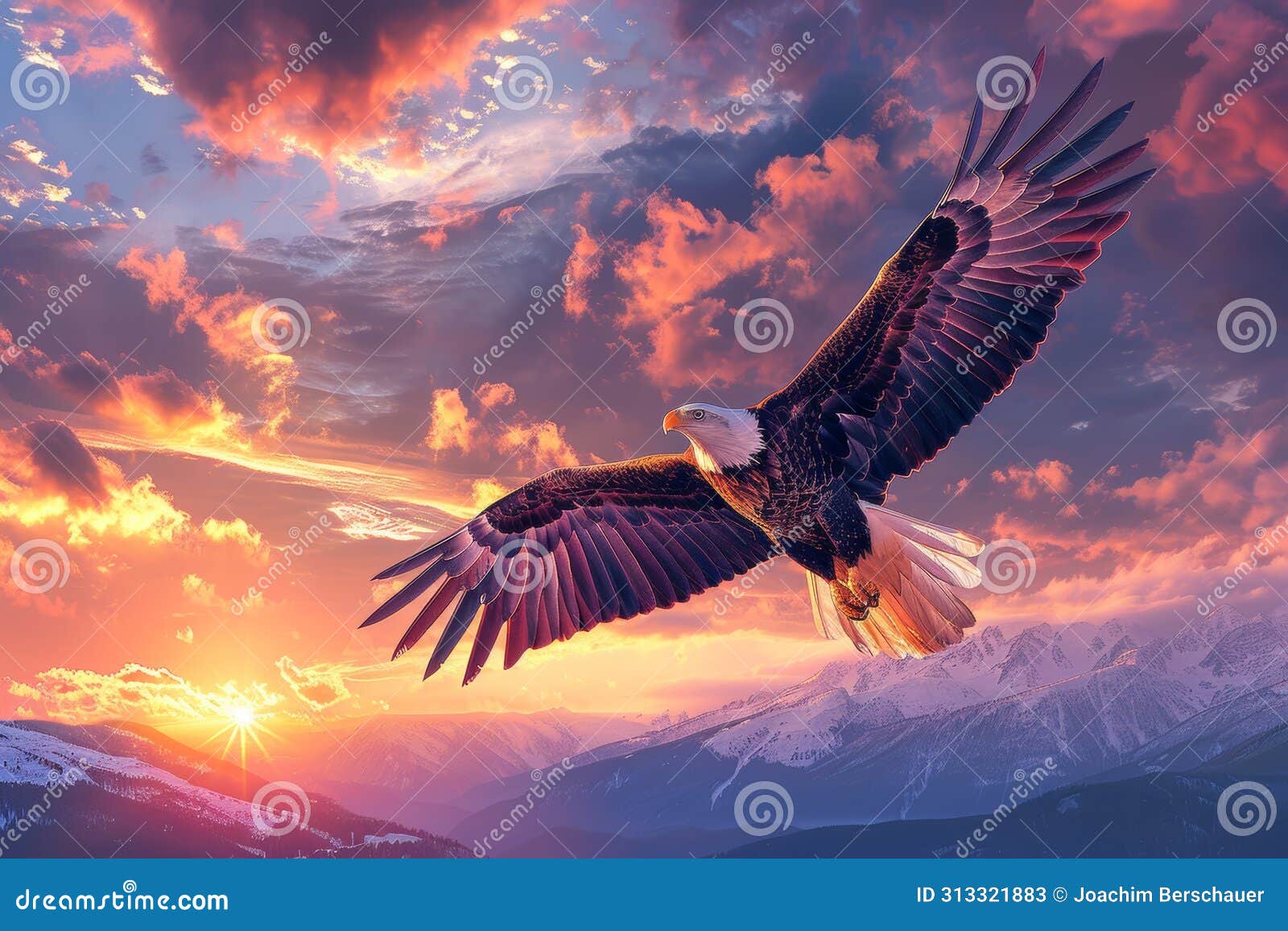 Bald Eagle Soaring in Detailed Photorealistic Scene with Dramatic ...