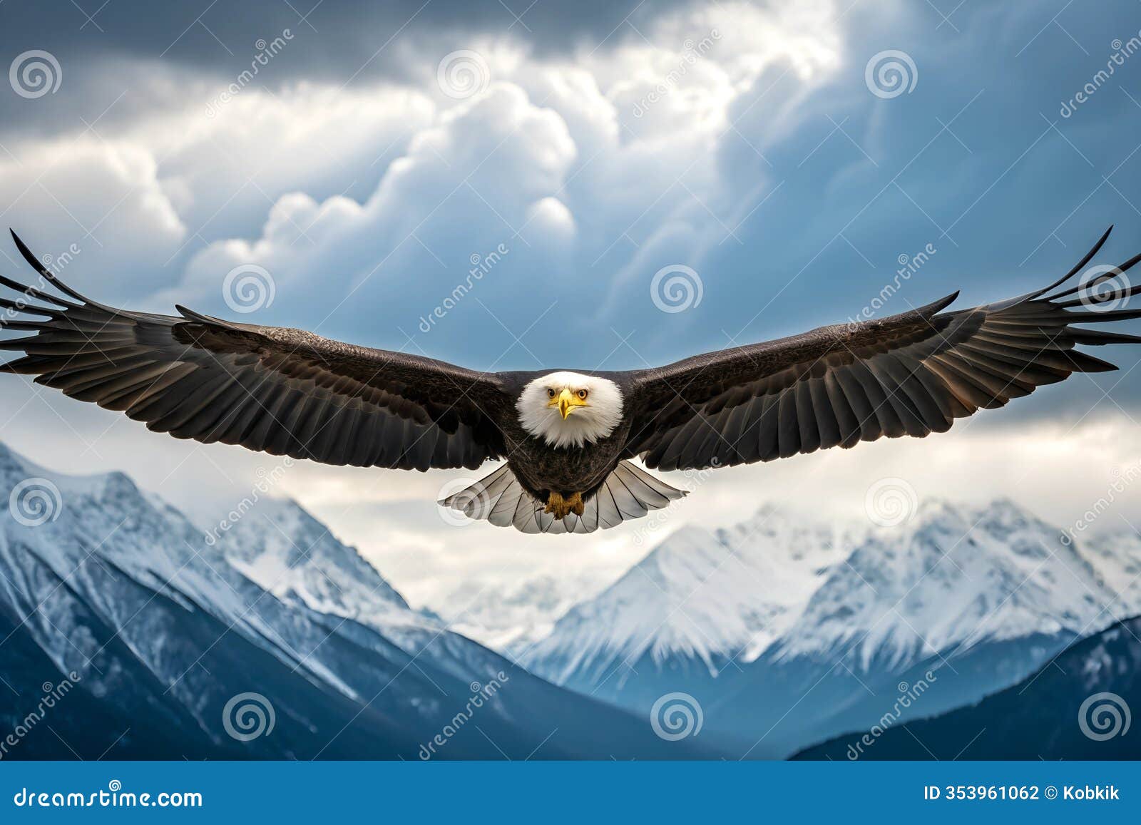 Bald Eagle Soaring Over Mountains Stock Illustration - Illustration of ...