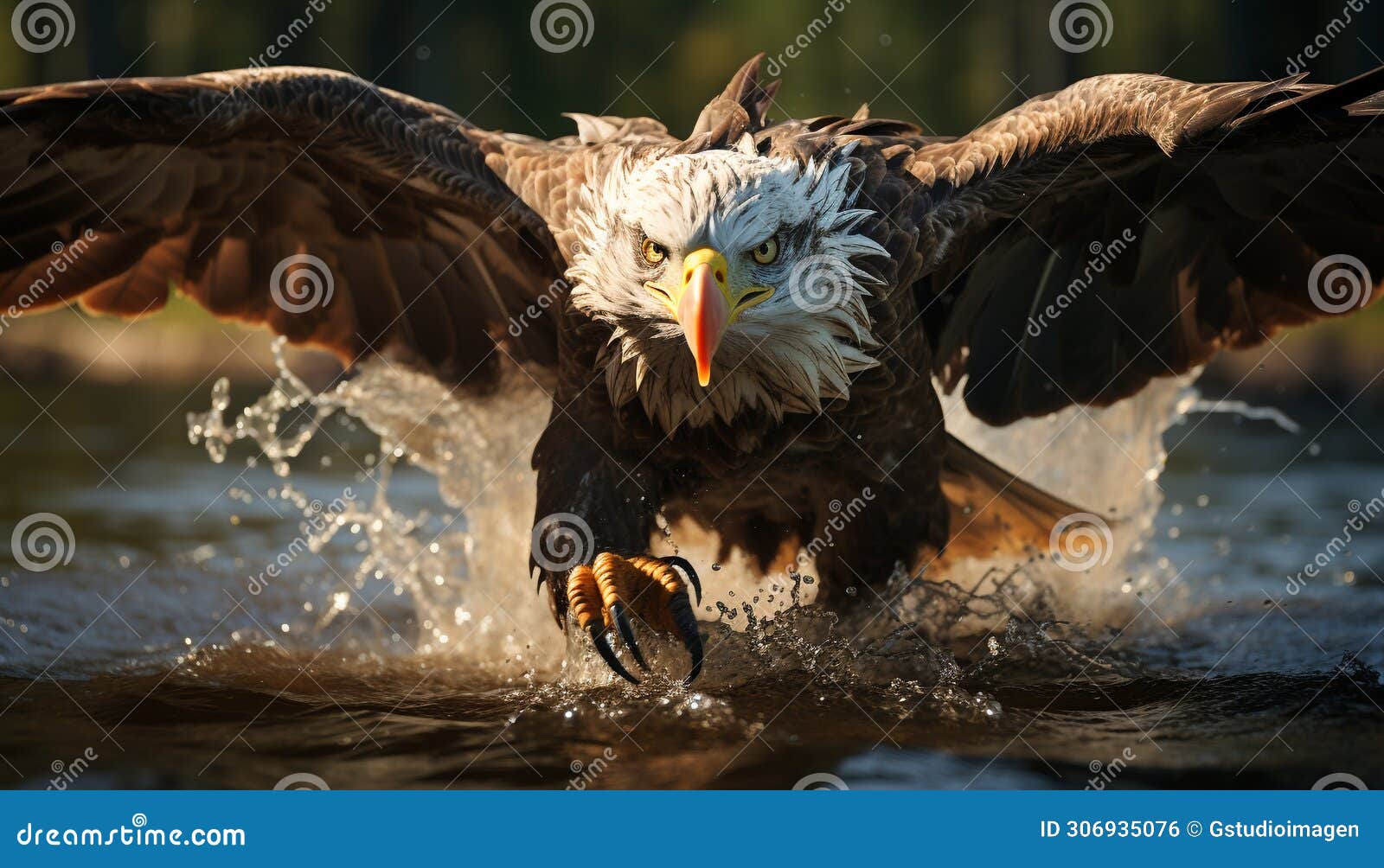 Bald Eagle Soaring, Wings Spread, Catching Fish in Mid Air Generated by ...