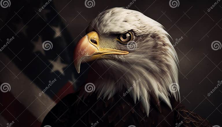 Bald Eagle Staring with Pride at American Flag Generated by AI Stock ...