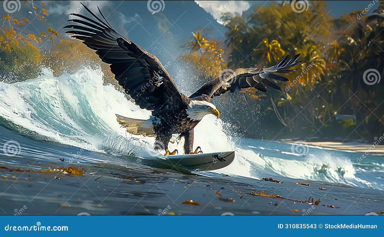 Bald Eagle Surfing Nature Action Shot Funny Meme Stock Illustration ...
