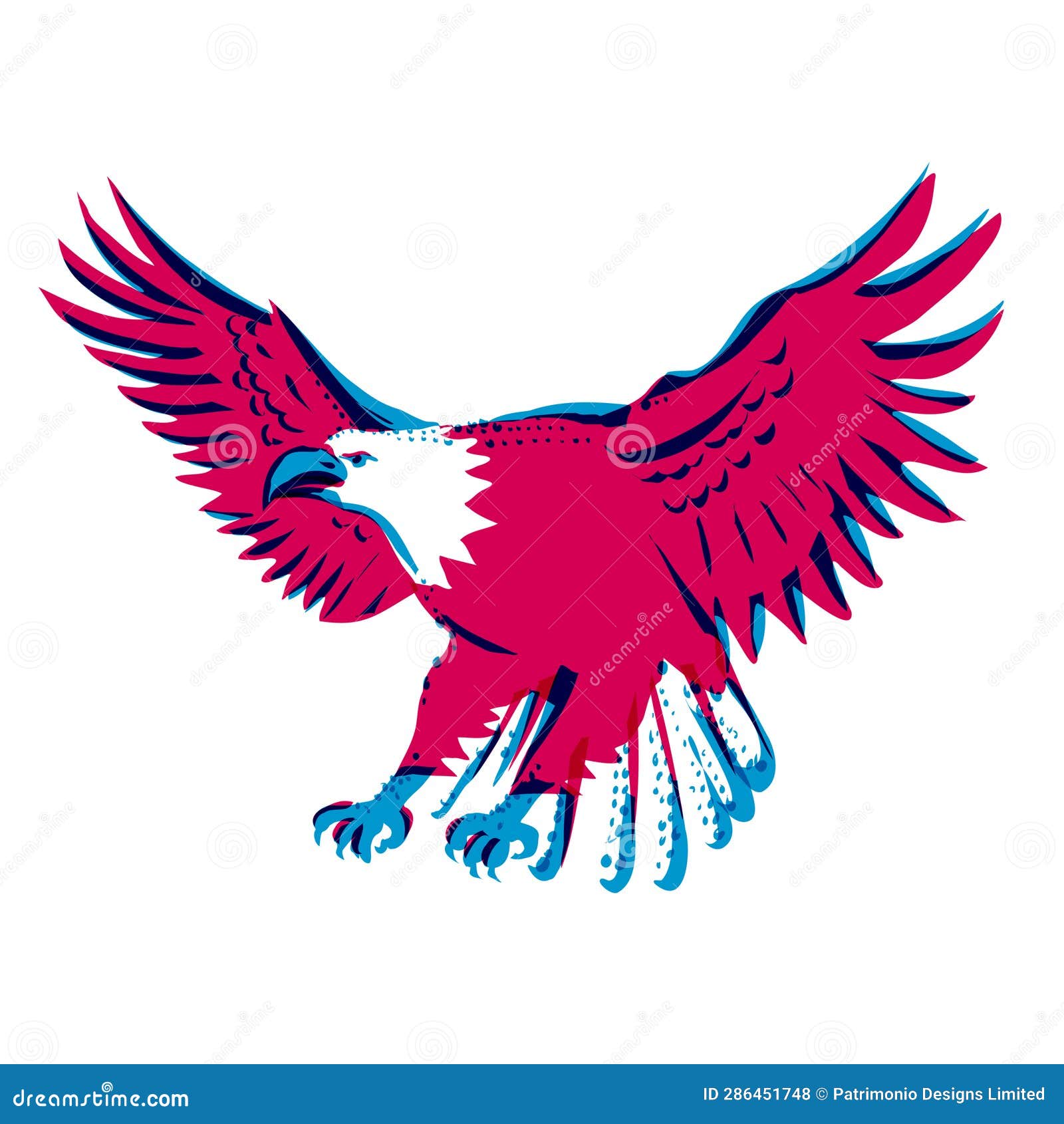 Bald Eagle Swooping Down Risograph Vector Illustration | CartoonDealer ...