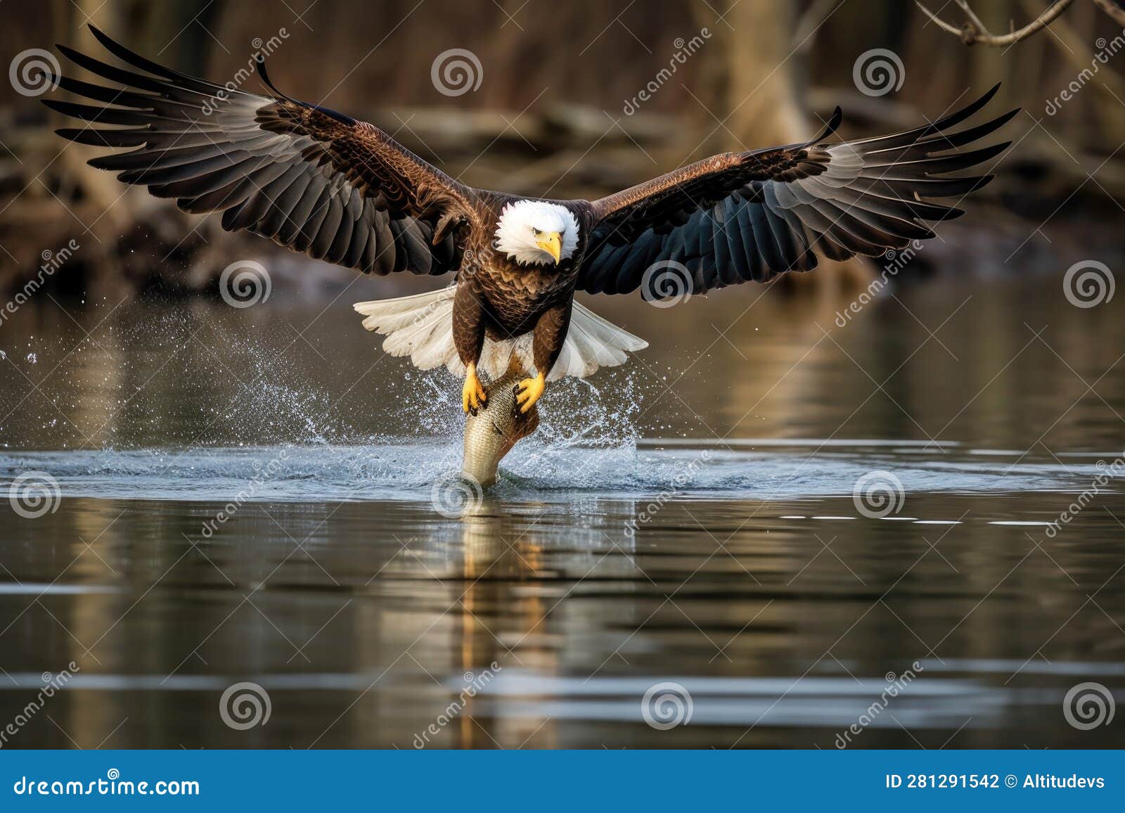 Bald Eagle Swooping Down To Catch a Fish from a River Stock ...