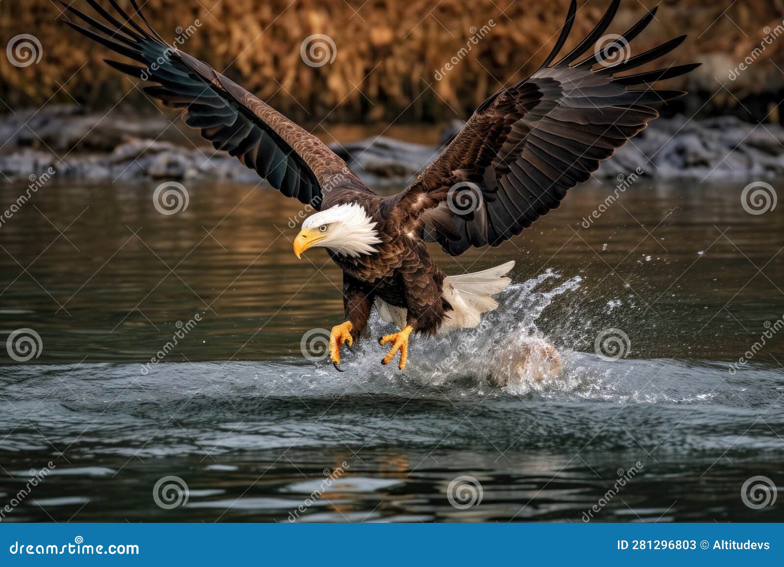 Bald Eagle Swooping Down To Catch a Fish from a River Stock ...