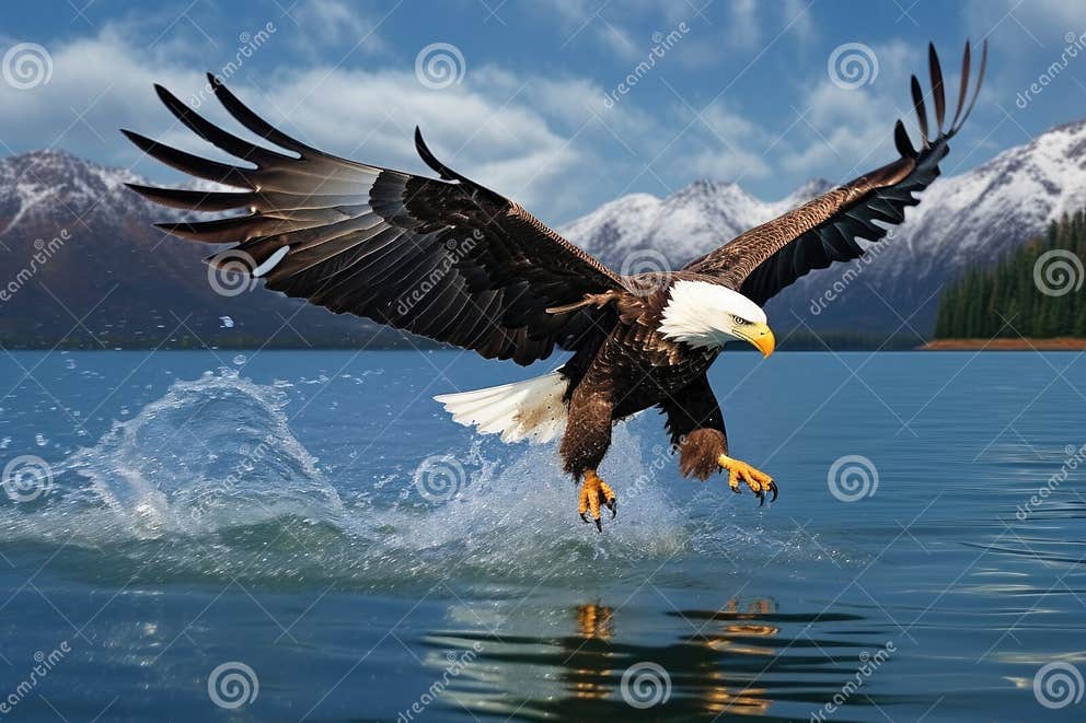 Bald Eagle Swooping Down To Catch a Fish from Water Stock Illustration ...