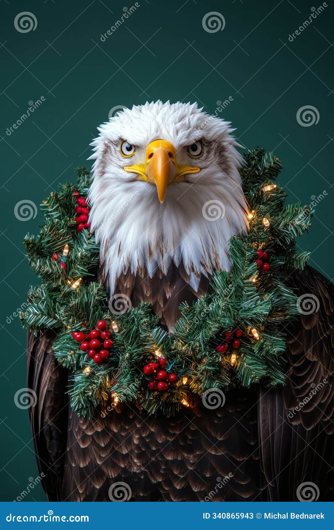 Bald Eagle Wearing Christmas Wreath in a Majestic Pose Stock Image ...